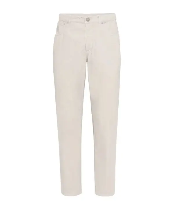 Brunello Cucinelli Logo Patch Straight-leg Trousers - White