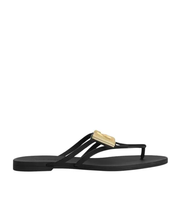 Dolce & Gabbana Logo Plaque Flip Flops - Black