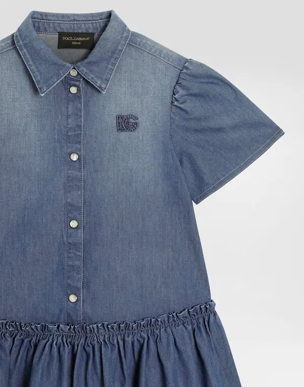 Dolce & Gabbana Ruffled Denim Shirt Dress