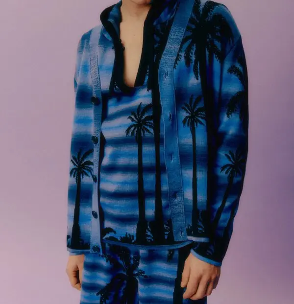 LANEUS Tropical Palm Trees Jacquard Hoodie