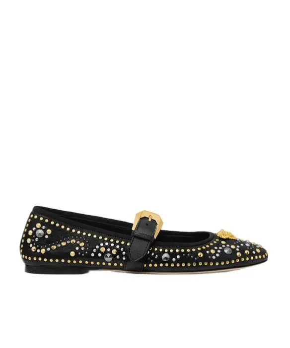 Versace La Medusa Studded Ballerinas - Black