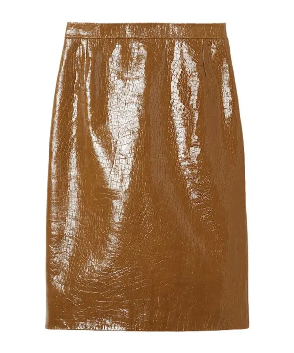 Gucci Shiny Leather Midi Skirt - Brown