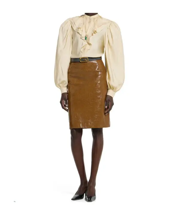 Gucci Shiny Leather Midi Skirt - Brown
