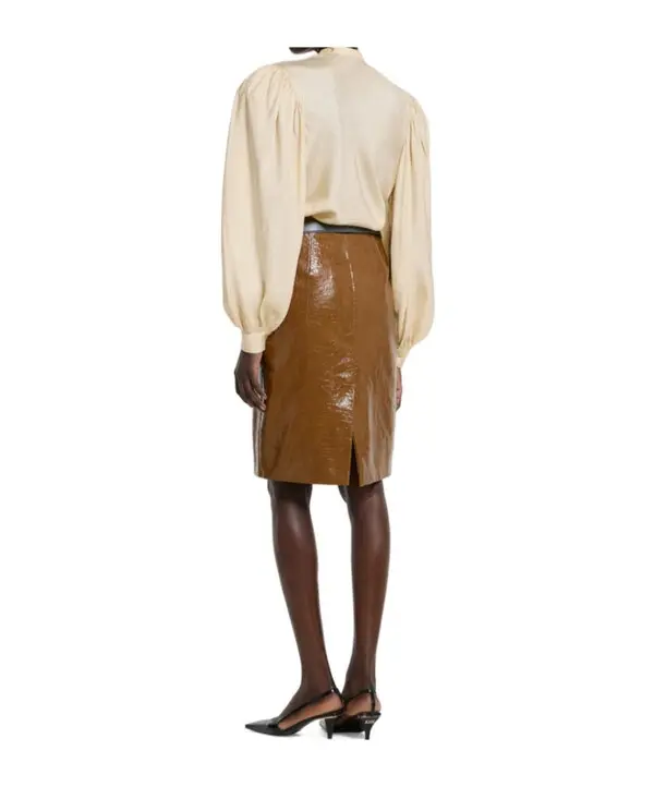 Gucci Shiny Leather Midi Skirt - Brown