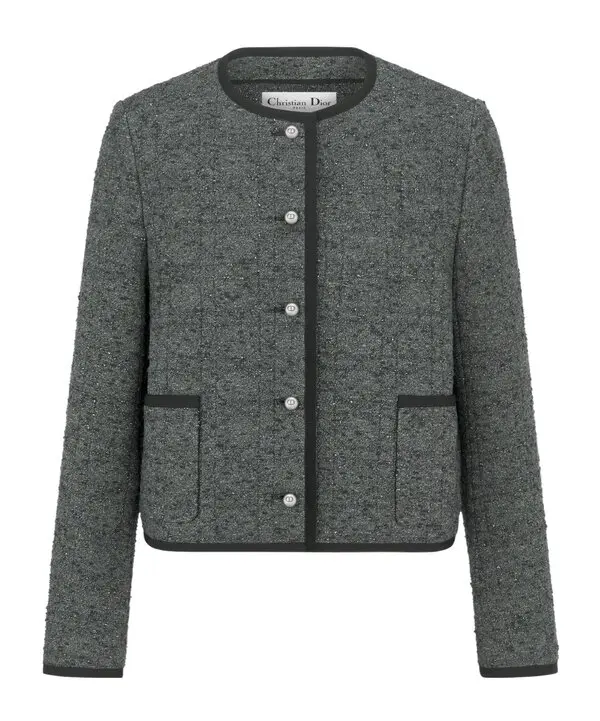 Dior Cropped Macrocannage Tweed Jacket - Black