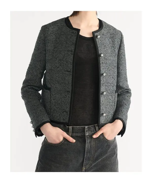 Dior Cropped Macrocannage Tweed Jacket - Black