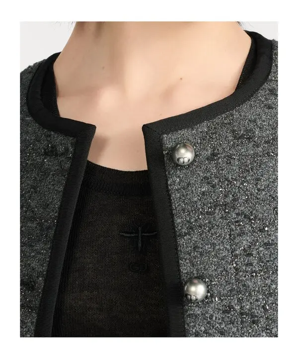 Dior Cropped Macrocannage Tweed Jacket - Black
