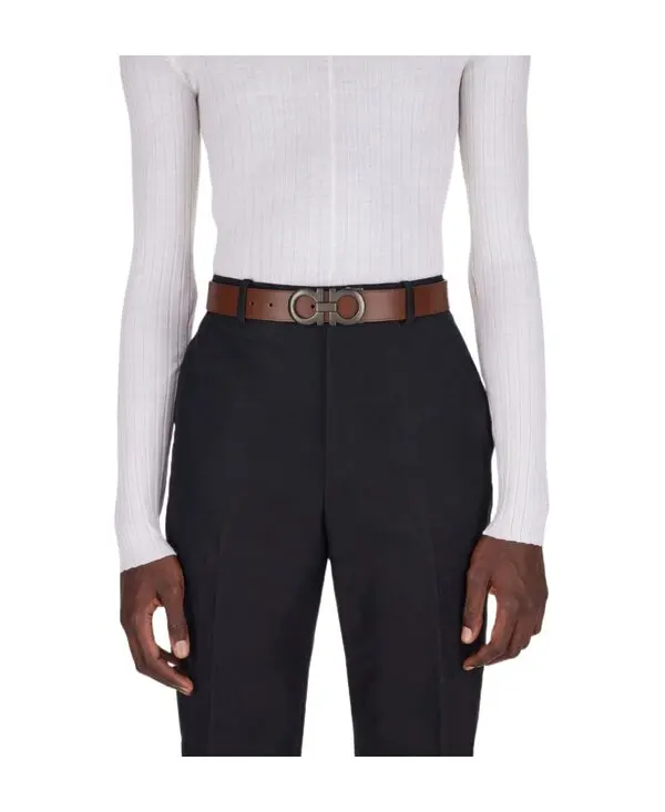 FERRAGAMO Gancini Reversible Belt - Brown