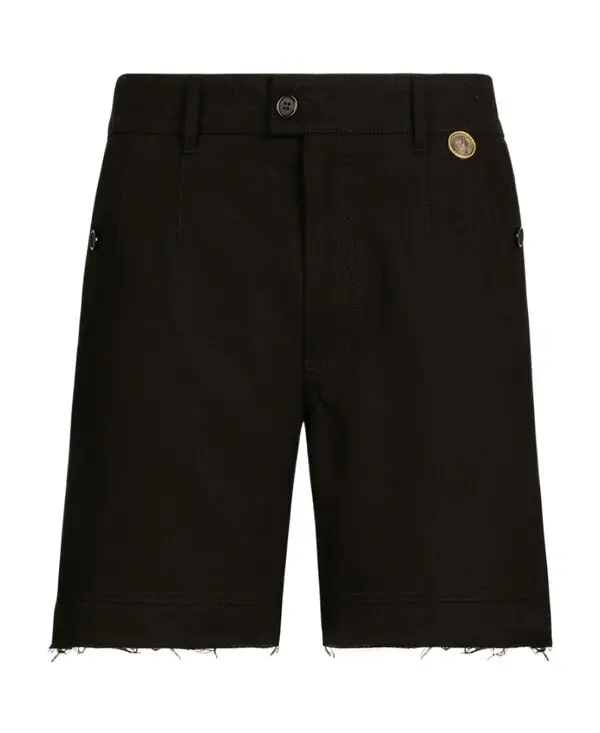 Dolce & Gabbana Twill Bermuda Shorts With Frayed Hem - Black