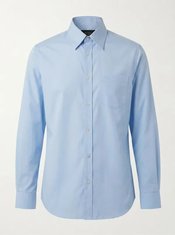 Gucci Cotton Poplin Shirt With Embroidery - Light Blue