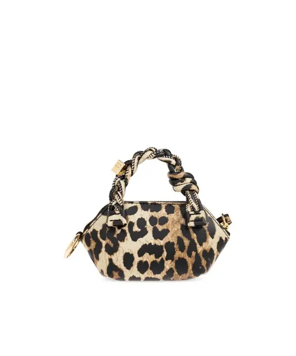 GANNI Leopard Print Nano Bag With Twisted Handle - Beige