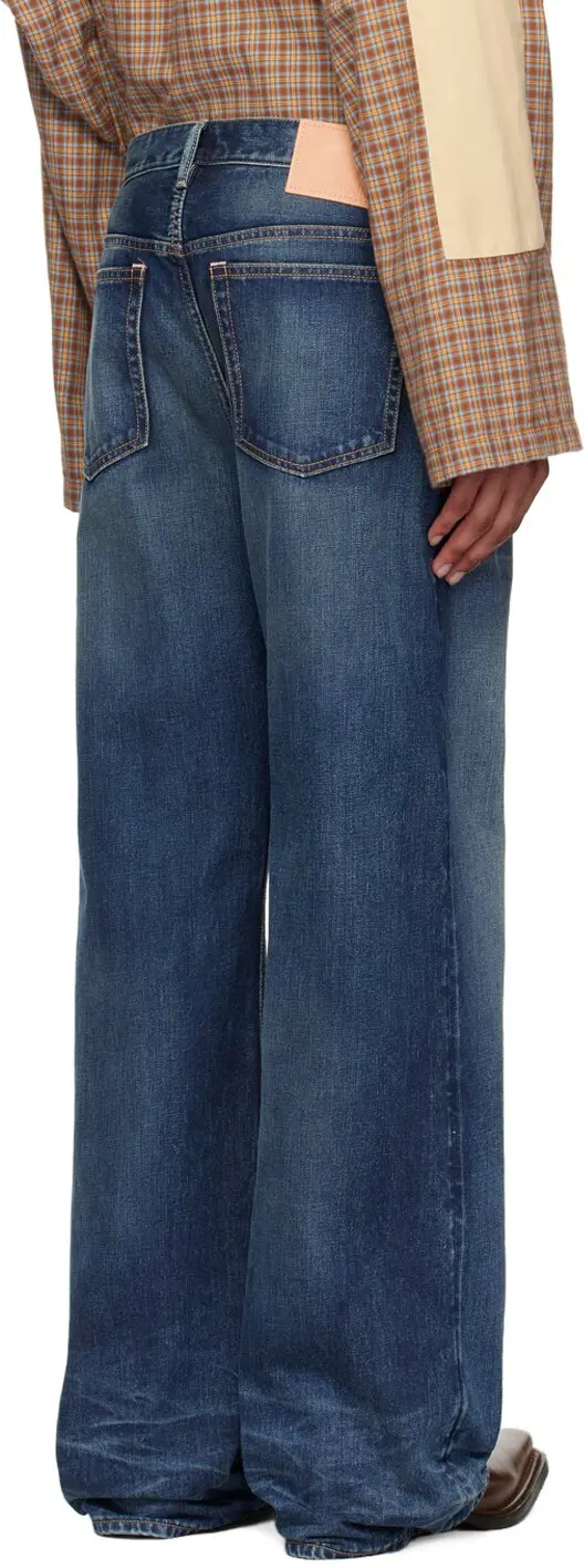 Acne Studios Logo Patch Straight Leg Jeans - Medium Blue