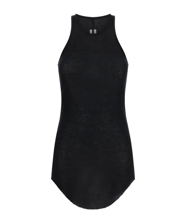 Rick Owens Sleeveless Ribbed Tank Top With Asymmetrical Hem - Black