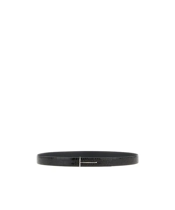 TOM FORD Reversible Python-print Leather Belt With Slim T Buckle - Black