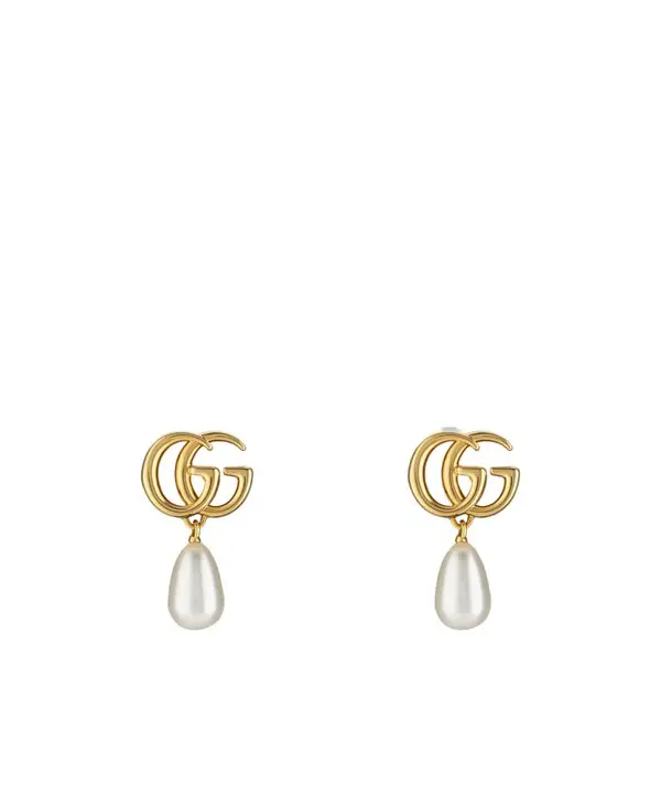 Gucci Gg Marmont Pearl Drop Earrings - Gold
