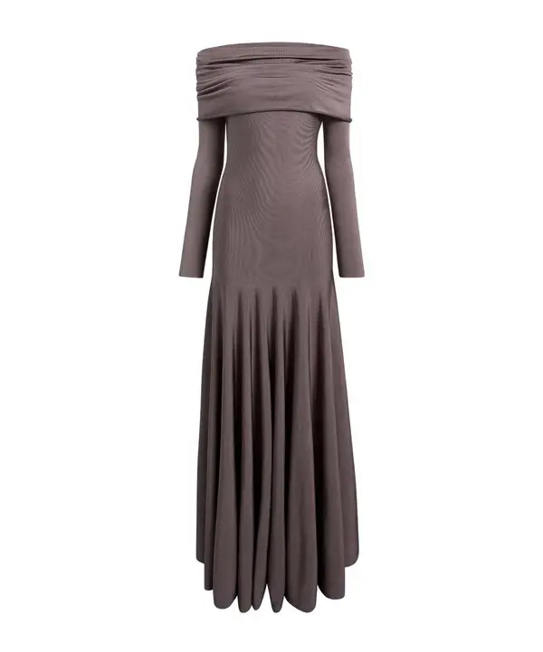 Khaite Genesis Off-the-shoulder Maxi Dress - Titanium