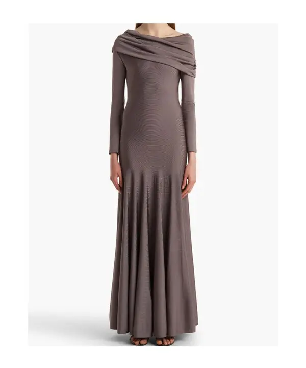 Khaite Genesis Off-the-shoulder Maxi Dress - Titanium