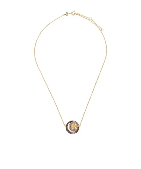 Tory Burch Double Ring Pendant Necklace With Charm Detail - Yellow