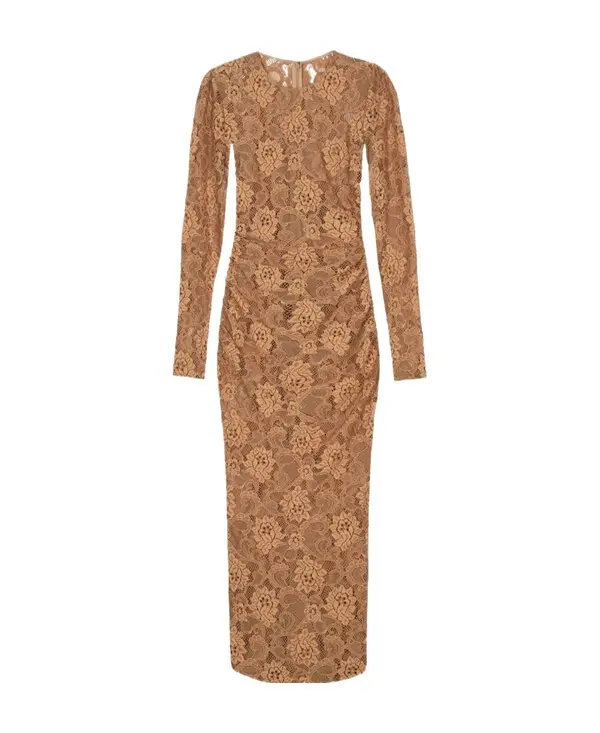 Dolce & Gabbana Chantilly-lace Crewneck Midi Dress - Brown