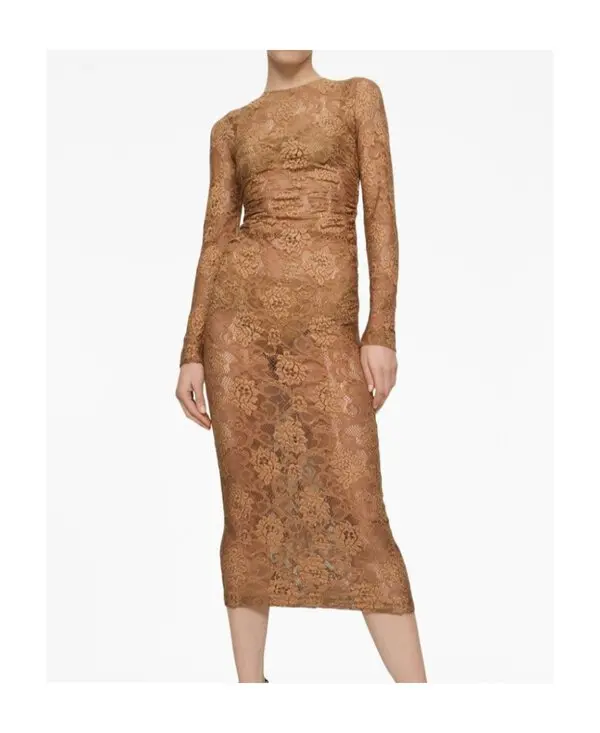 Dolce & Gabbana Chantilly-lace Crewneck Midi Dress - Brown