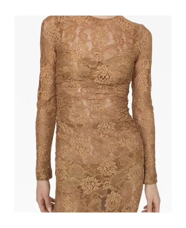 Dolce & Gabbana Chantilly-lace Crewneck Midi Dress - Brown
