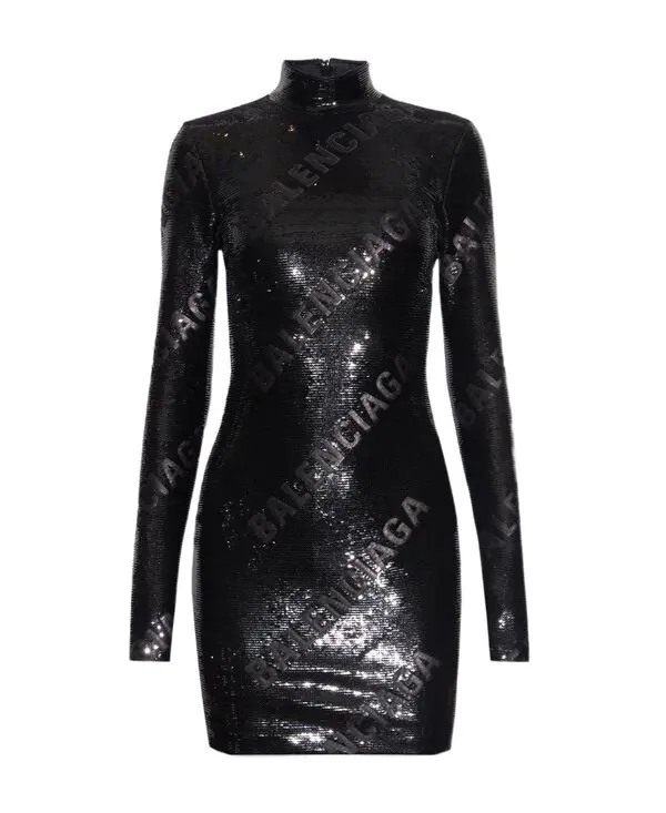 Balenciaga All-over Sequin-embellished Highneck Dress