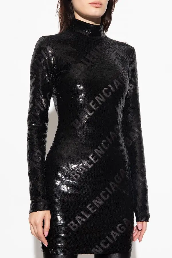Balenciaga All-over Sequin-embellished Highneck Dress