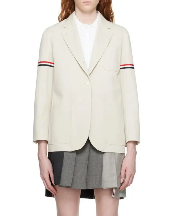 Thom Browne Single-breasted Blazer With Tricolor Armband Detail - White