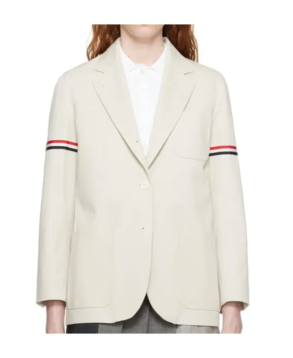 Thom Browne Single-breasted Blazer With Tricolor Armband Detail - White