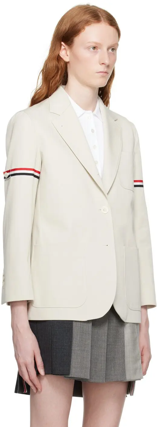 Thom Browne Single-breasted Blazer With Tricolor Armband Detail - White