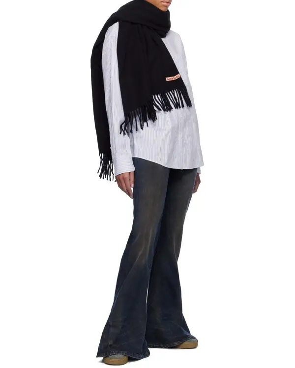 Acne Studios Logo Patch Fringed-edge Scarf - Black