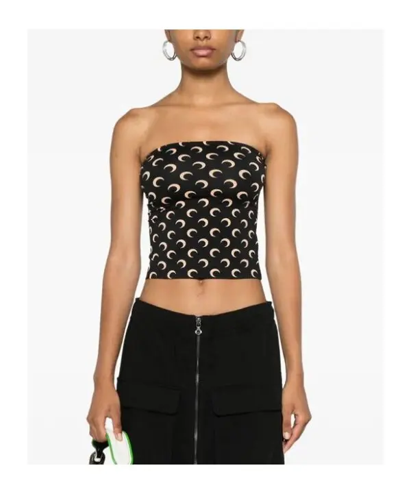 MARINE SERRE All-over Moon Printed Tube Top - Black