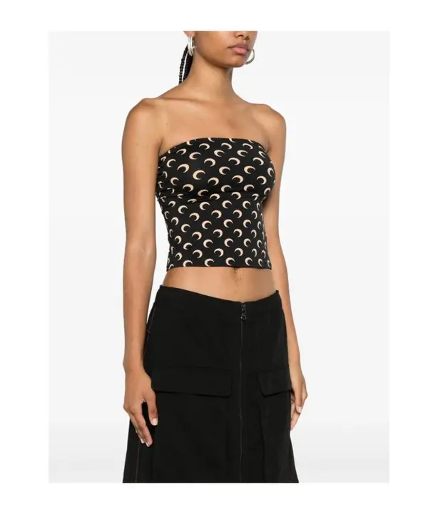 MARINE SERRE All-over Moon Printed Tube Top - Black