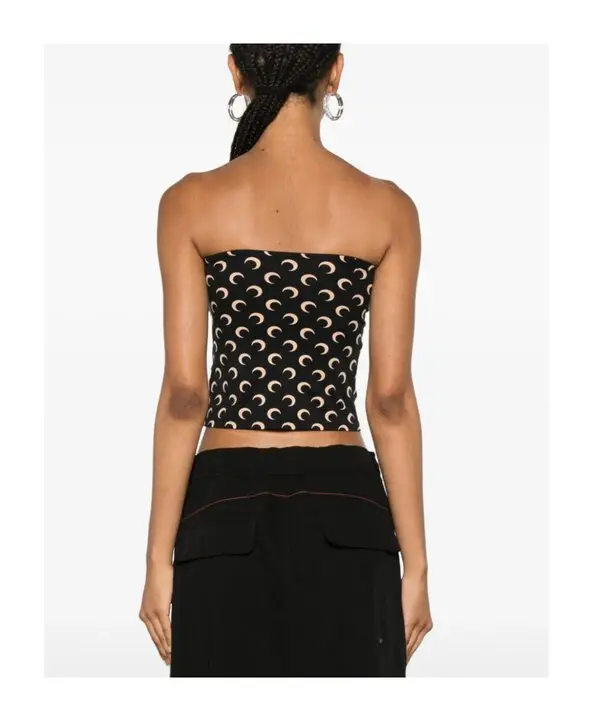MARINE SERRE All-over Moon Printed Tube Top - Black