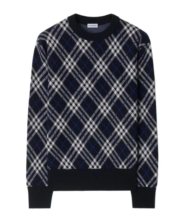 Burberry Checked Knitted Crewneck Jumper