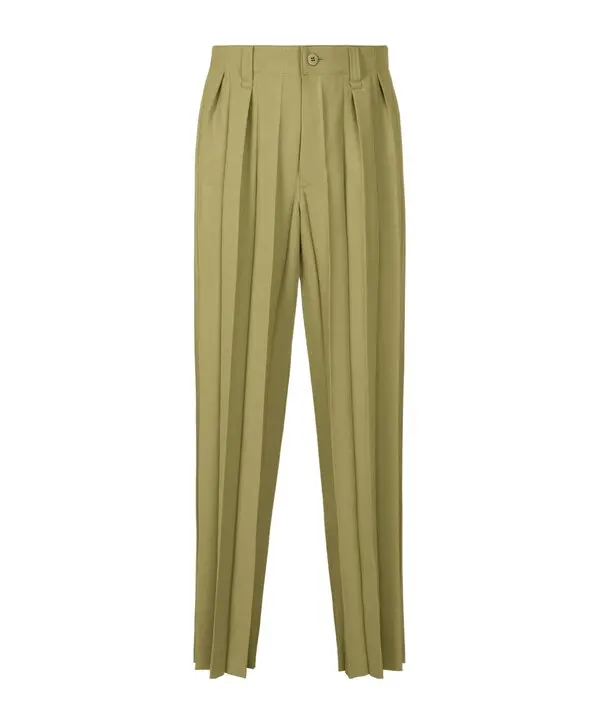 Issey Miyake Homme Plissé Pleated Mid Rise Trousers - Khaki
