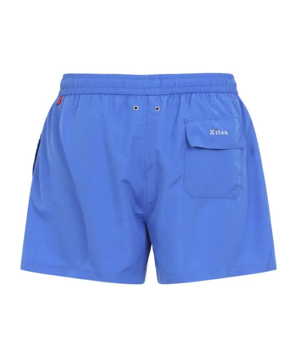 Kiton Elastic Waist Drawstring Swim Shorts With Logo Detail - Blue