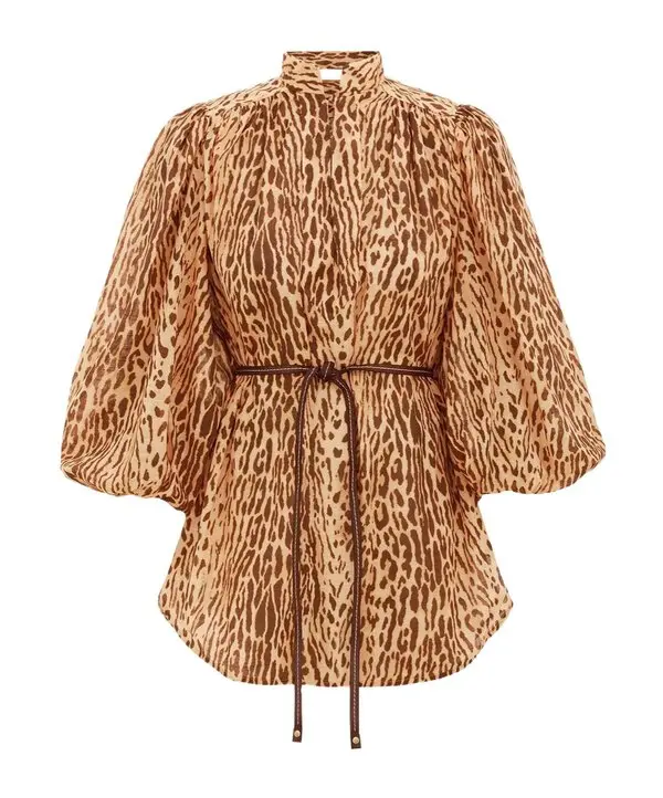 Zimmermann Cascadian Printed Long Sleeve Tunic - Brownish Leopard Print