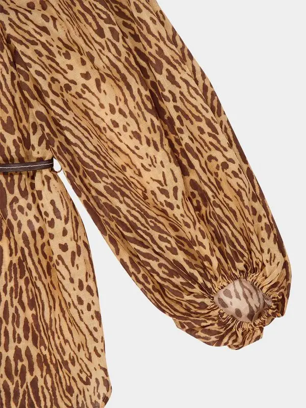 Zimmermann Cascadian Printed Long Sleeve Tunic - Brownish Leopard Print