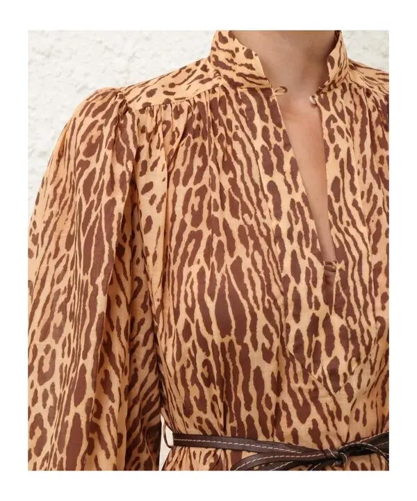 Zimmermann Cascadian Printed Long Sleeve Tunic - Brownish Leopard Print