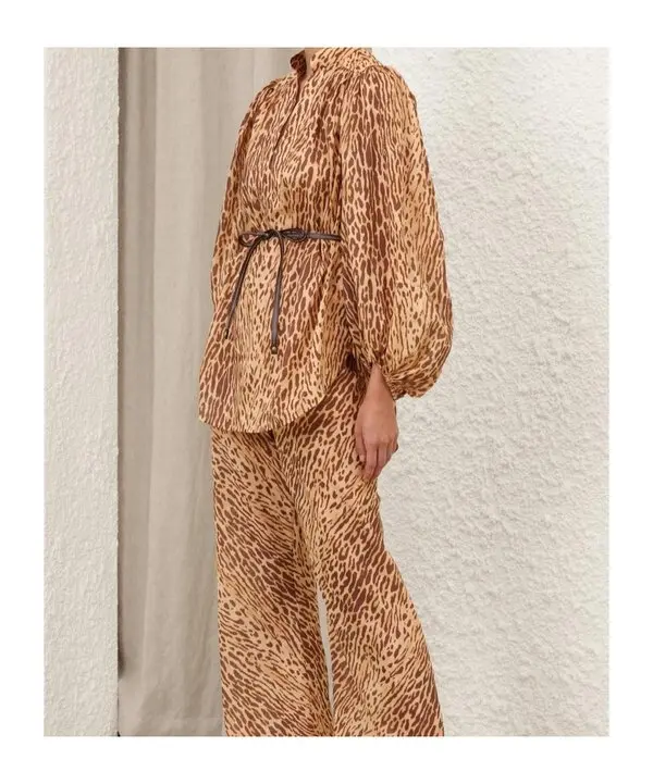 Zimmermann Cascadian Printed Long Sleeve Tunic - Brownish Leopard Print