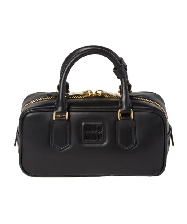 Miu Miu Arcadie Leather Bag With Top Handle And Adjustable Shoulder Strap - Black