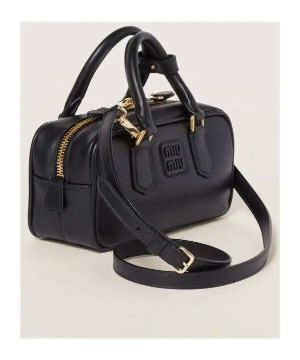 Miu Miu Arcadie Leather Bag With Top Handle And Adjustable Shoulder Strap - Black