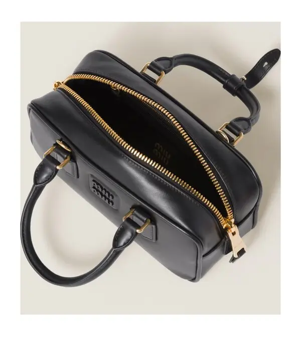 Miu Miu Arcadie Leather Bag With Top Handle And Adjustable Shoulder Strap - Black