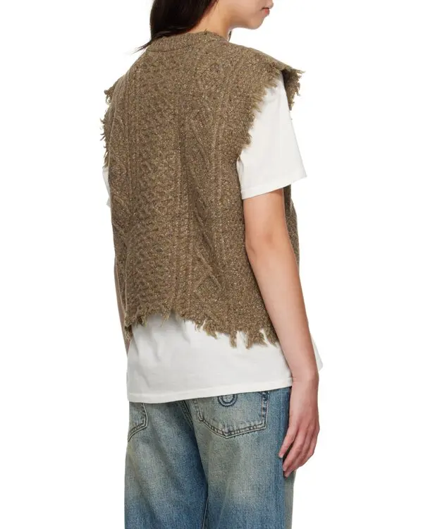 R13 Cable Knit Frayed Sleeveless Sweater - Brown