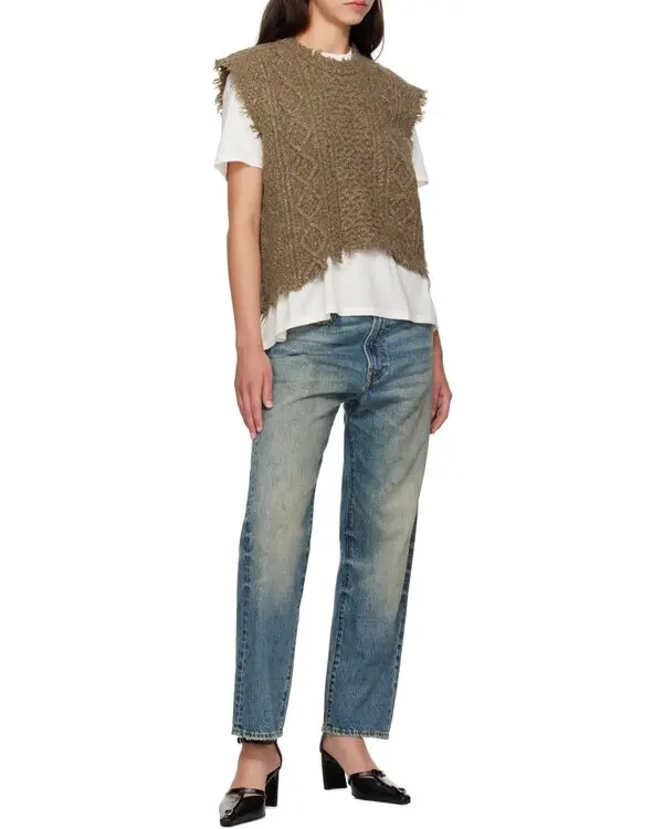 R13 Cable Knit Frayed Sleeveless Sweater - Brown