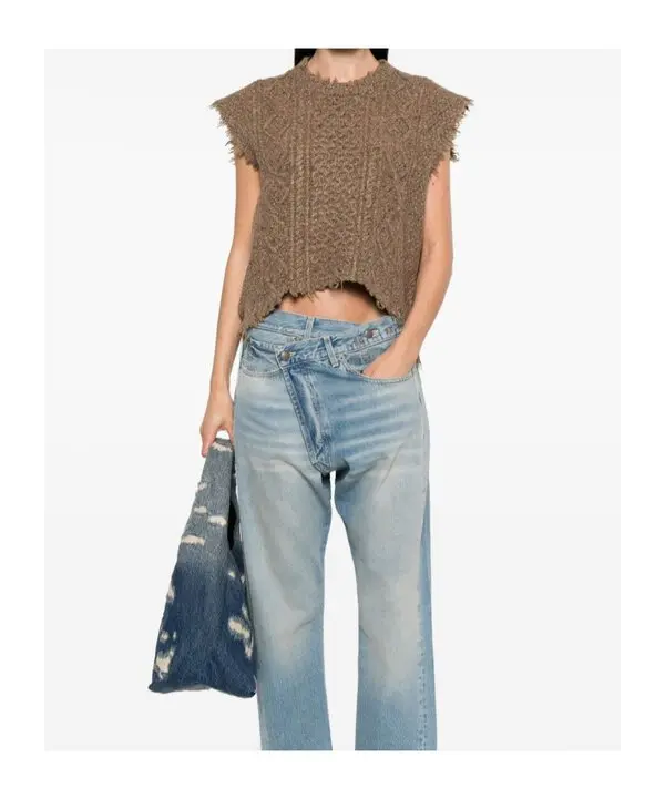 R13 Cable Knit Frayed Sleeveless Sweater - Brown