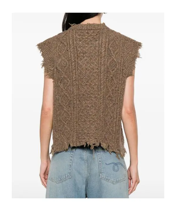 R13 Cable Knit Frayed Sleeveless Sweater - Brown