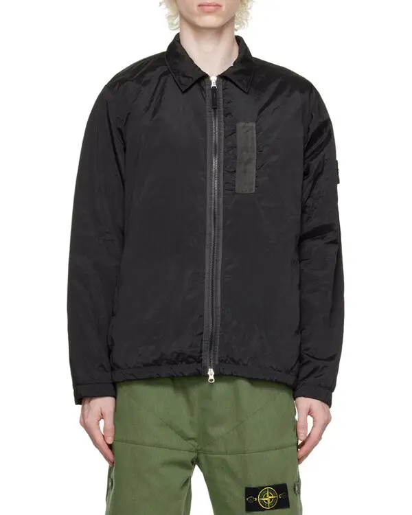 Stone Island Logo Lapel Casual Jacket - Black