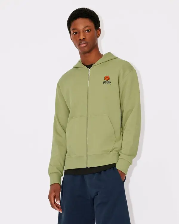 Kenzo Hooded Zipped 'boke Flower' Crest Jumper - Green